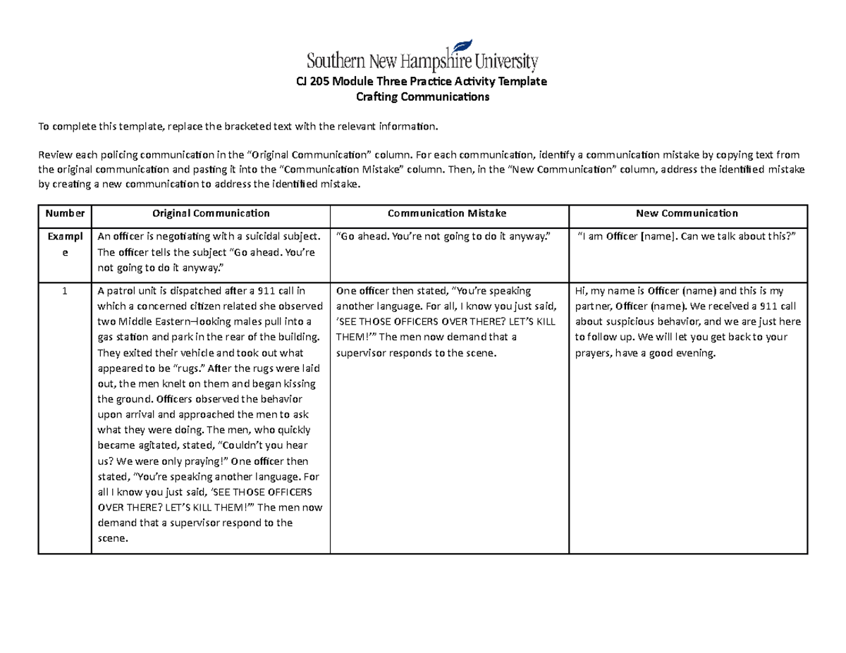 CJ 205 Module Three Practice Activity Template - Deprecated API usage ...