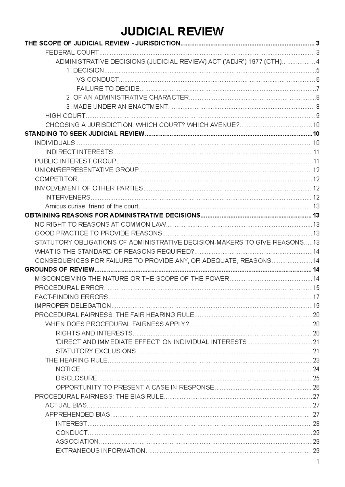 LAWS1160 Judicial Review Notes - JUDICIAL REVIEW THE SCOPE OF JUDICIAL ...