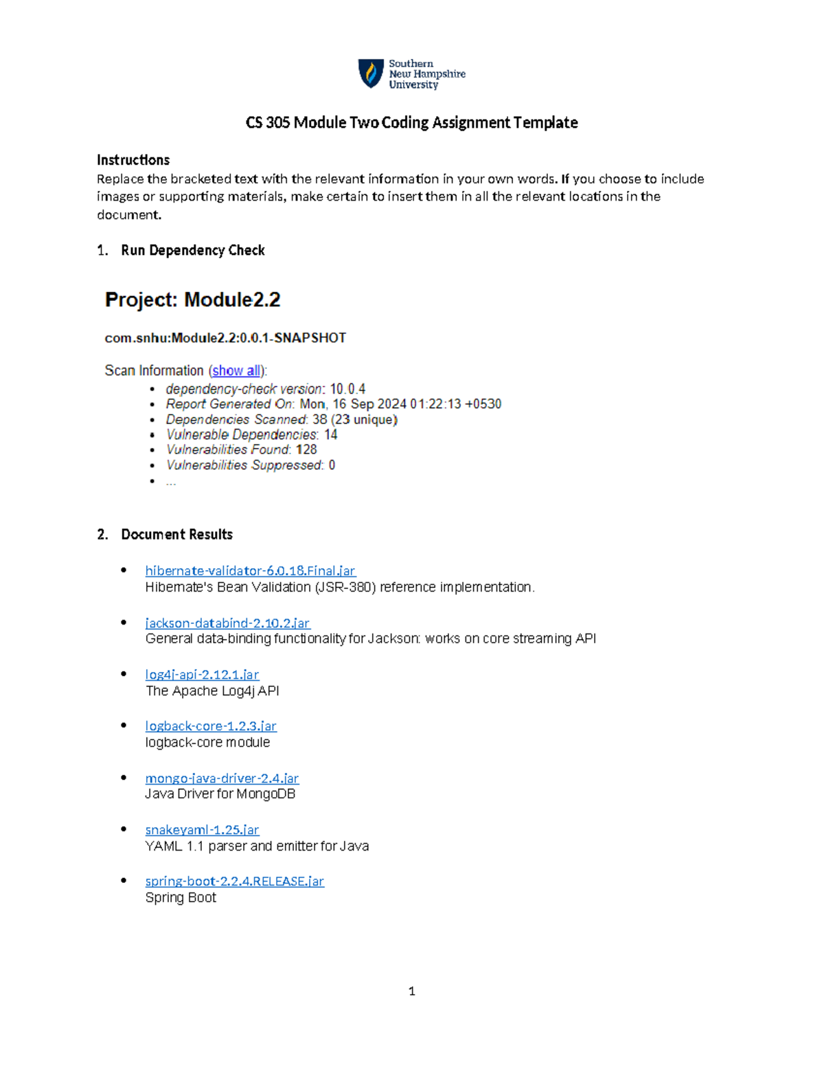 CS 305 Final Coding Assignment: Dependency Check Results and Analysis - Studocu