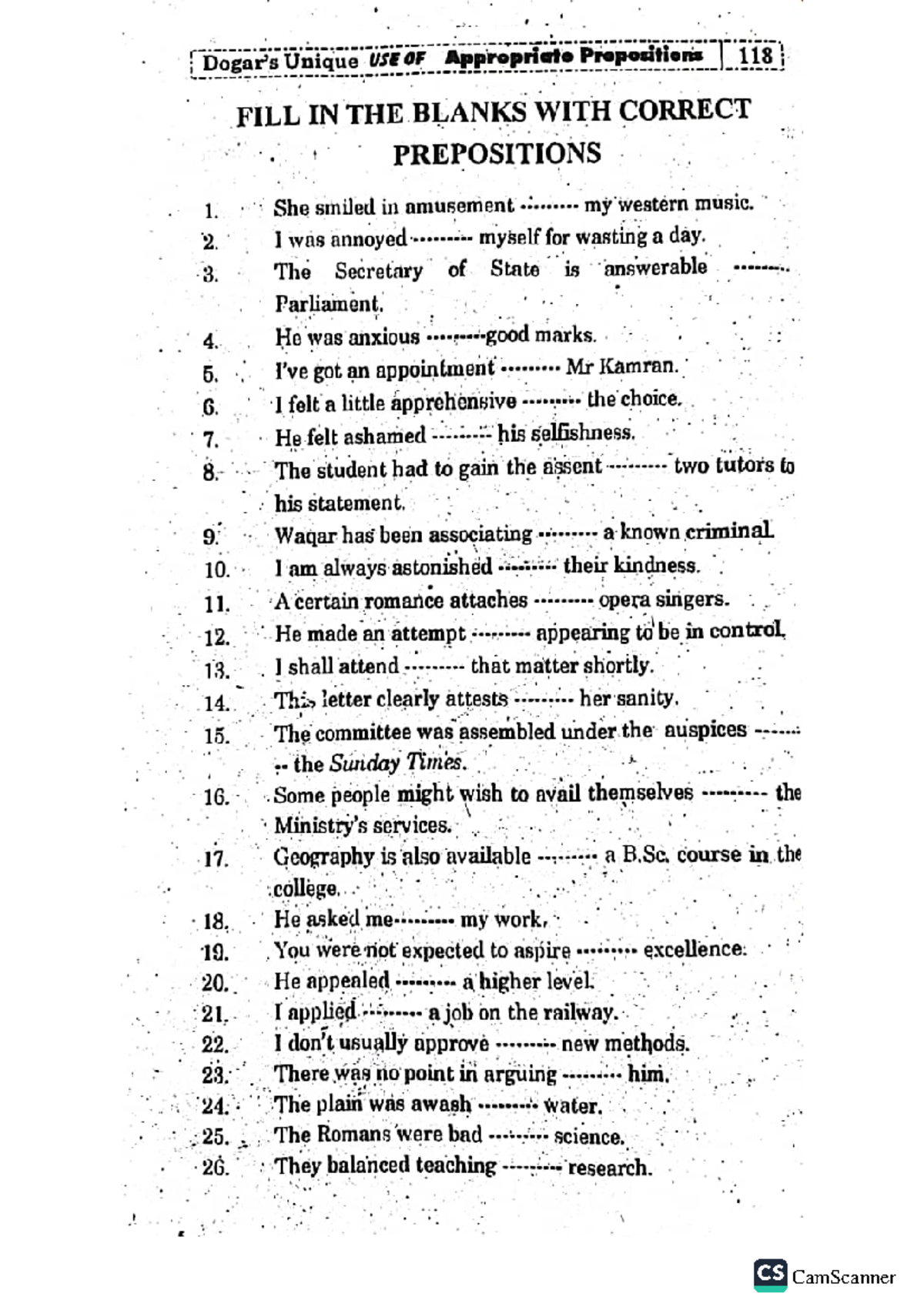 CS English Preposition MCQs: Fill-in-the-Blank Questions & Answers ...