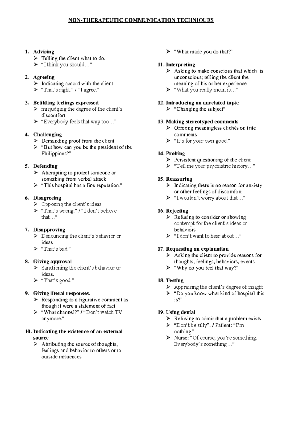 Non-Therapeutic-Communication - NON-THERAPEUTIC COMMUNICATION ...