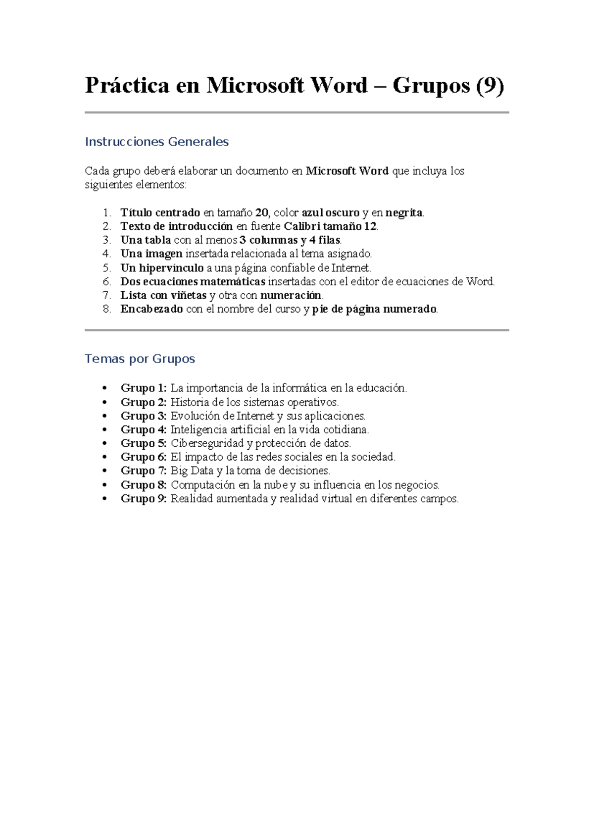 Práctica 3 - Tarea en Microsoft Word para Grupos (9) - Studocu