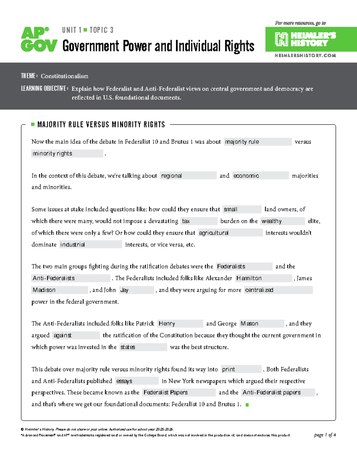 Federalist 10 vs. Brutus 1: Majority Rule & Minority Rights Analysis ...