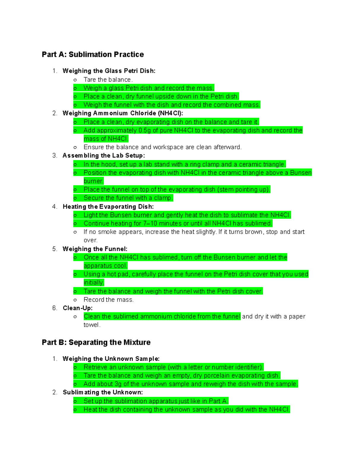 CHEM 161L Lab 2: Sublimation Practice Procedure and Instructions - Studocu