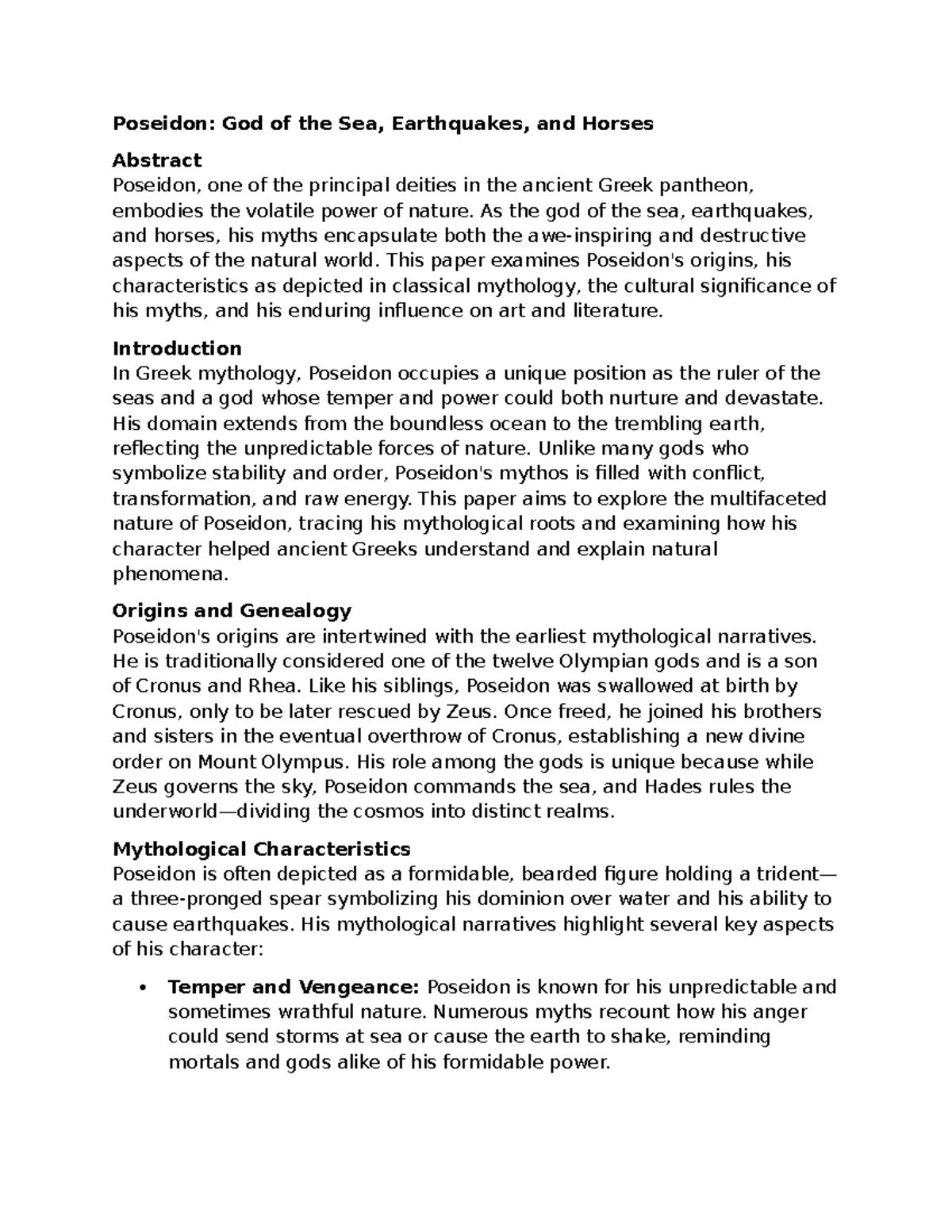 Poseidon (Greek Mythology) Final Exam Notes: God of Sea & Earthquakes ...