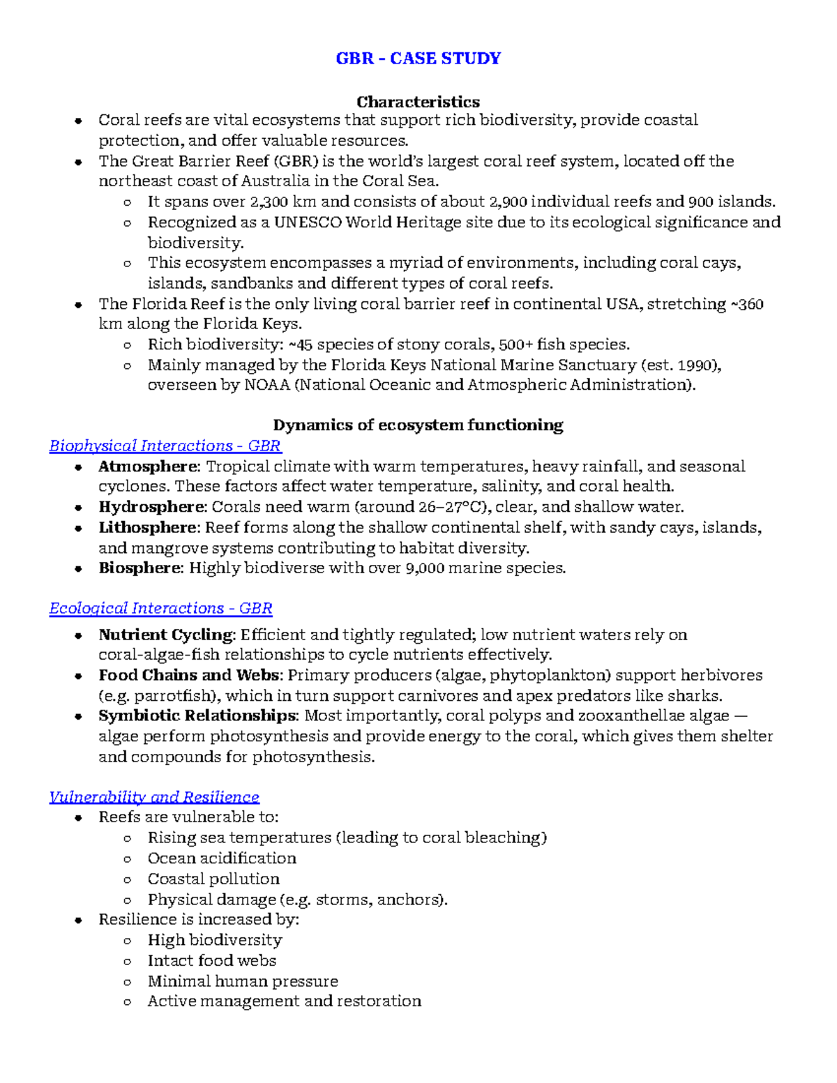 GBR Case Study: Characteristics, Vulnerabilities, and Management Strategies - Studocu