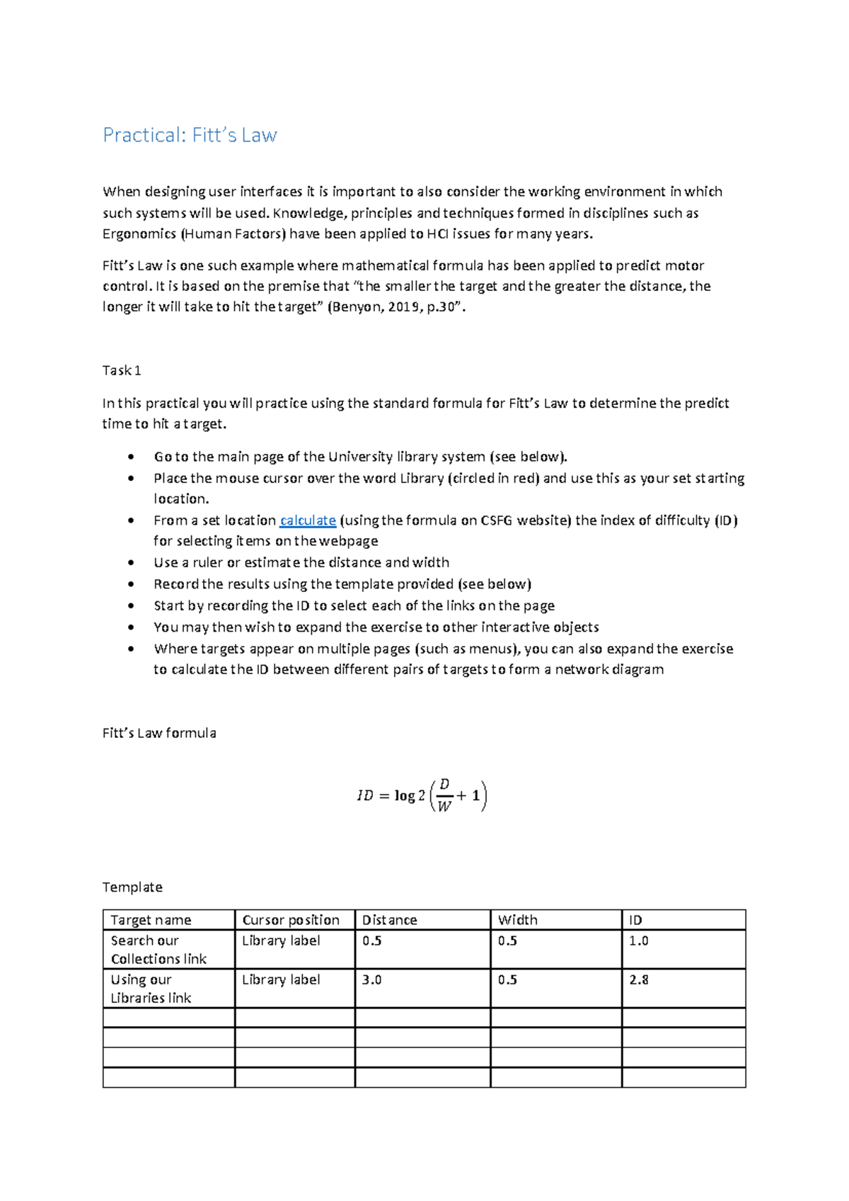 Practical 1: Fitts' Law Application in HCI Design - Studocu
