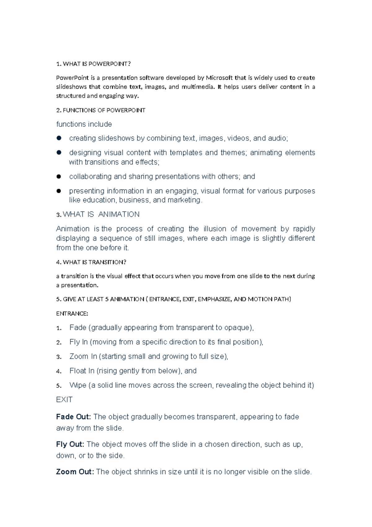 ICT - Overview of PowerPoint Functions and Animations - Studocu