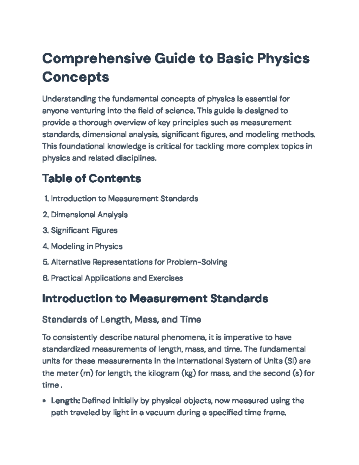 Basic Physics Concepts: Measurement Standards & Dimensional Analysis ...