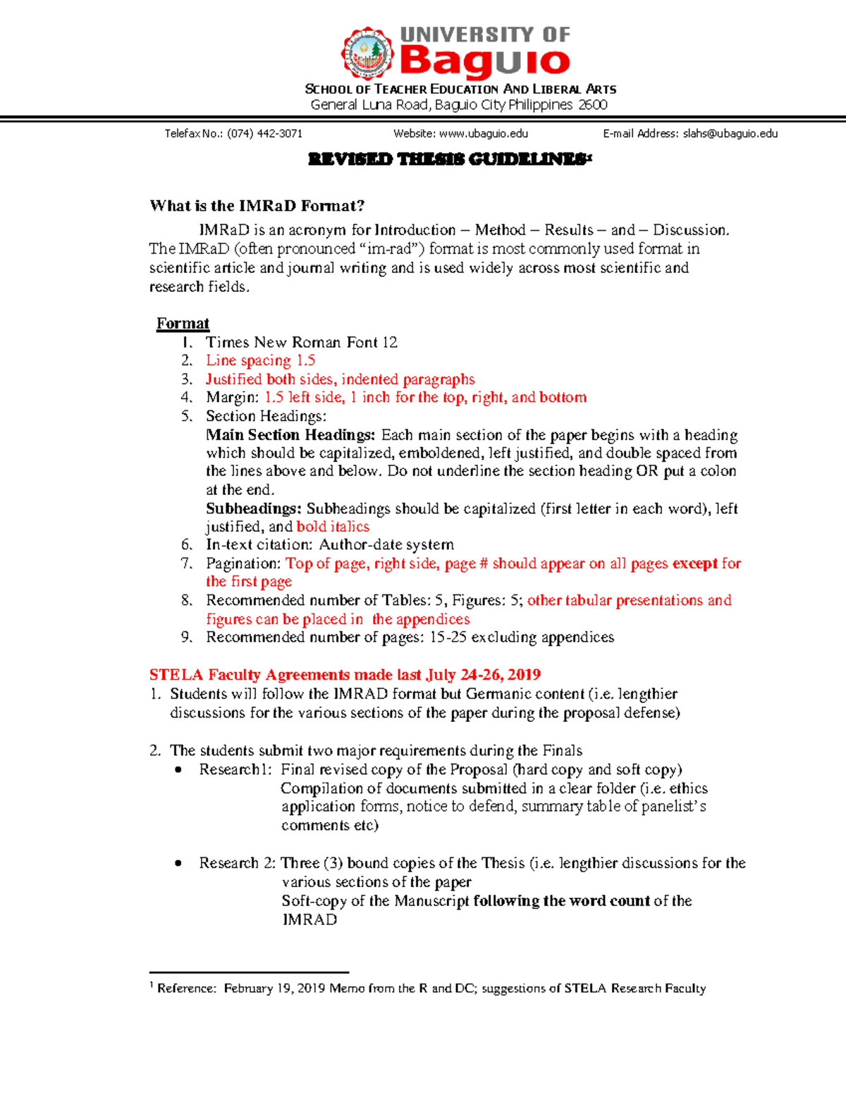 UB THESIS GUIDELINES: IMRaD Format Overview (Oct 2019) - Studocu