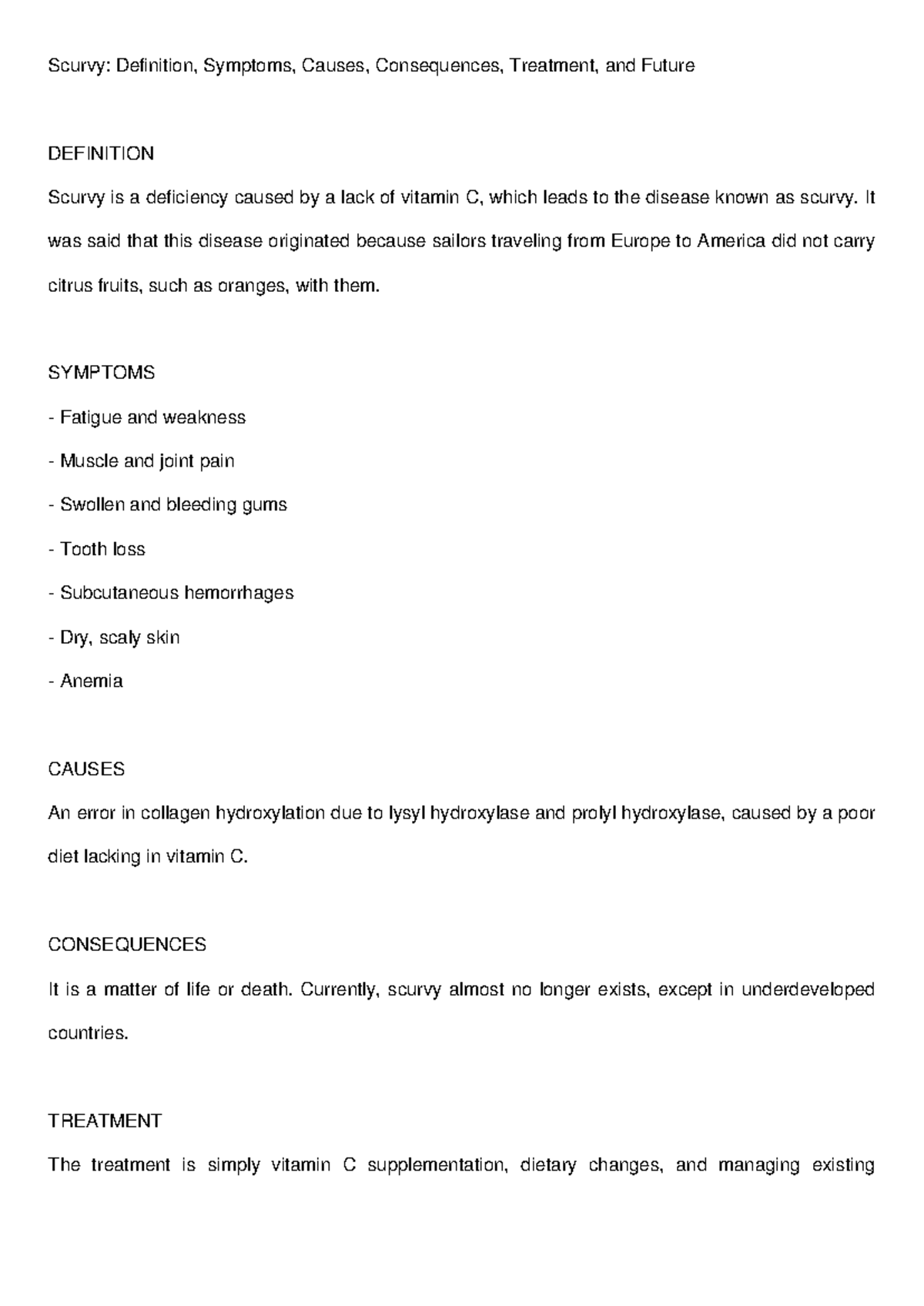 Scurvy information - resumen - Scurvy: Definition, Symptoms, Causes ...