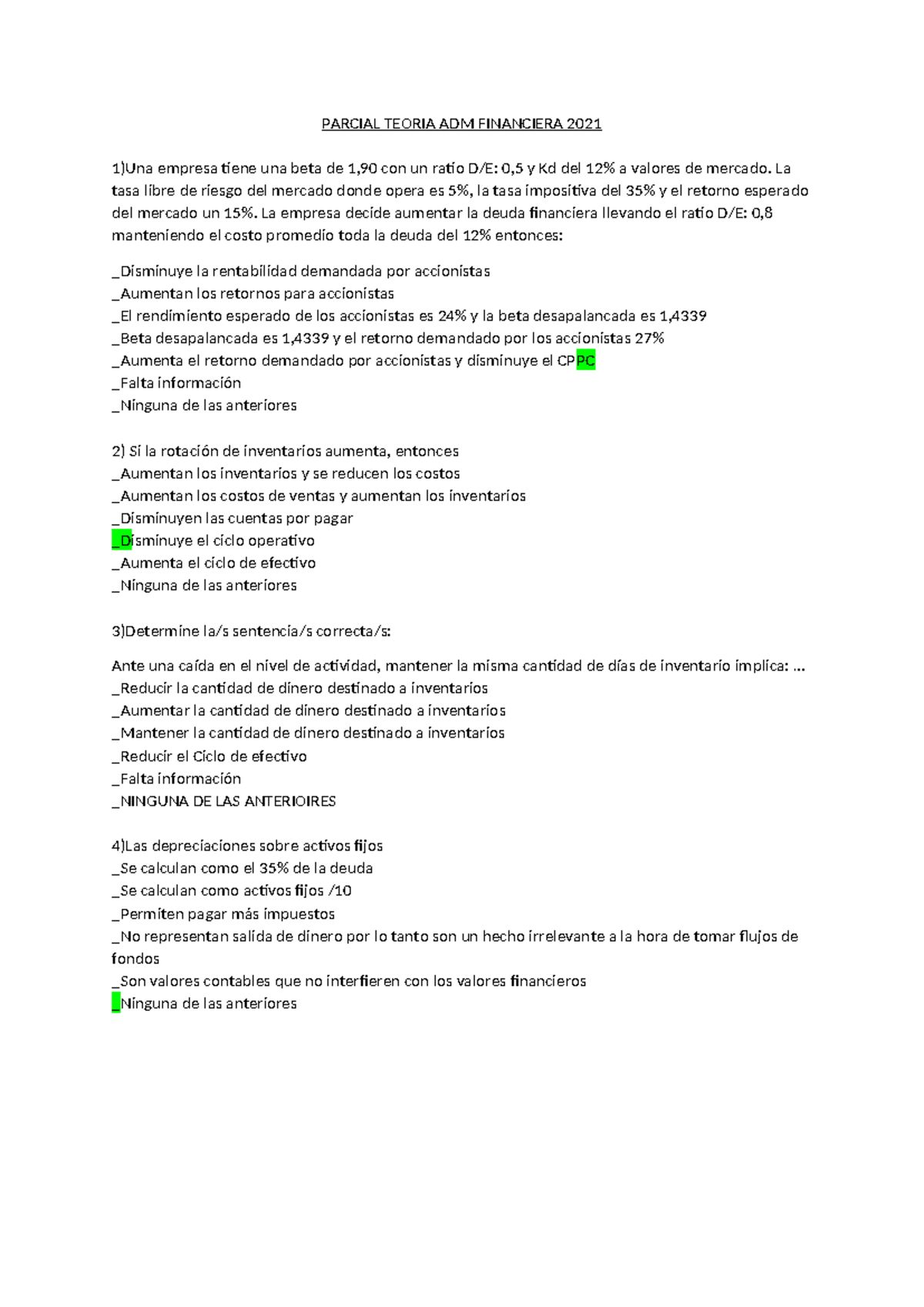 Parcial 2021 ADM FIN - Preguntas y Respuestas del Examen - Studocu