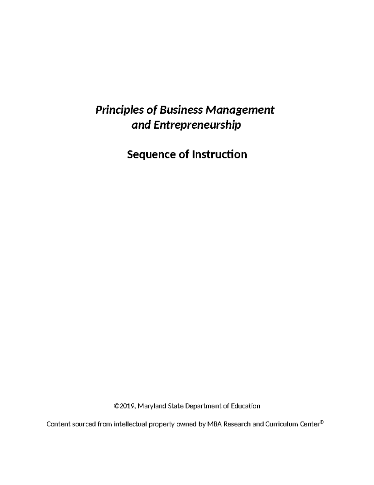 Prin of Bus Mgt & Entrep Instruction Sequence - Final Guide - Studocu