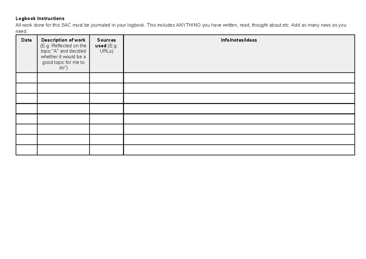 SAC Logbook Instructions and Rubric for Final Submissions - Studocu