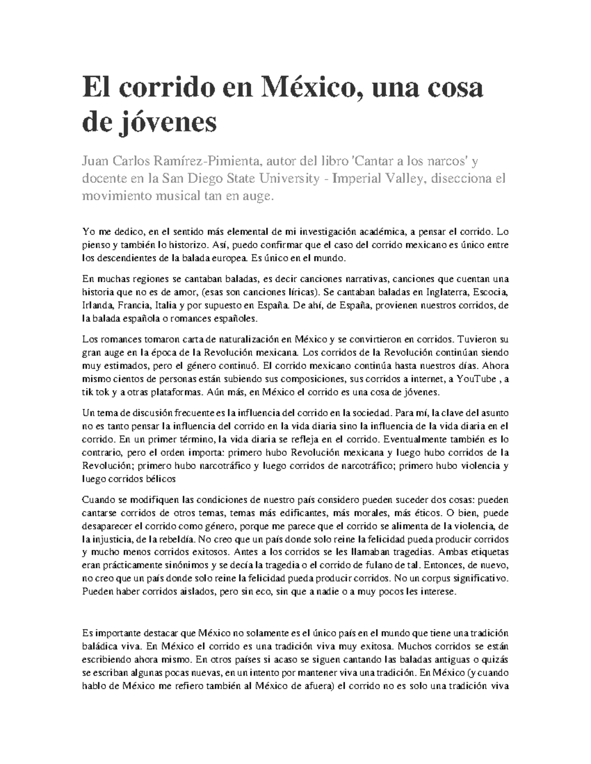 El corrido mexicano: Evolución y legado en la música actual - Studocu