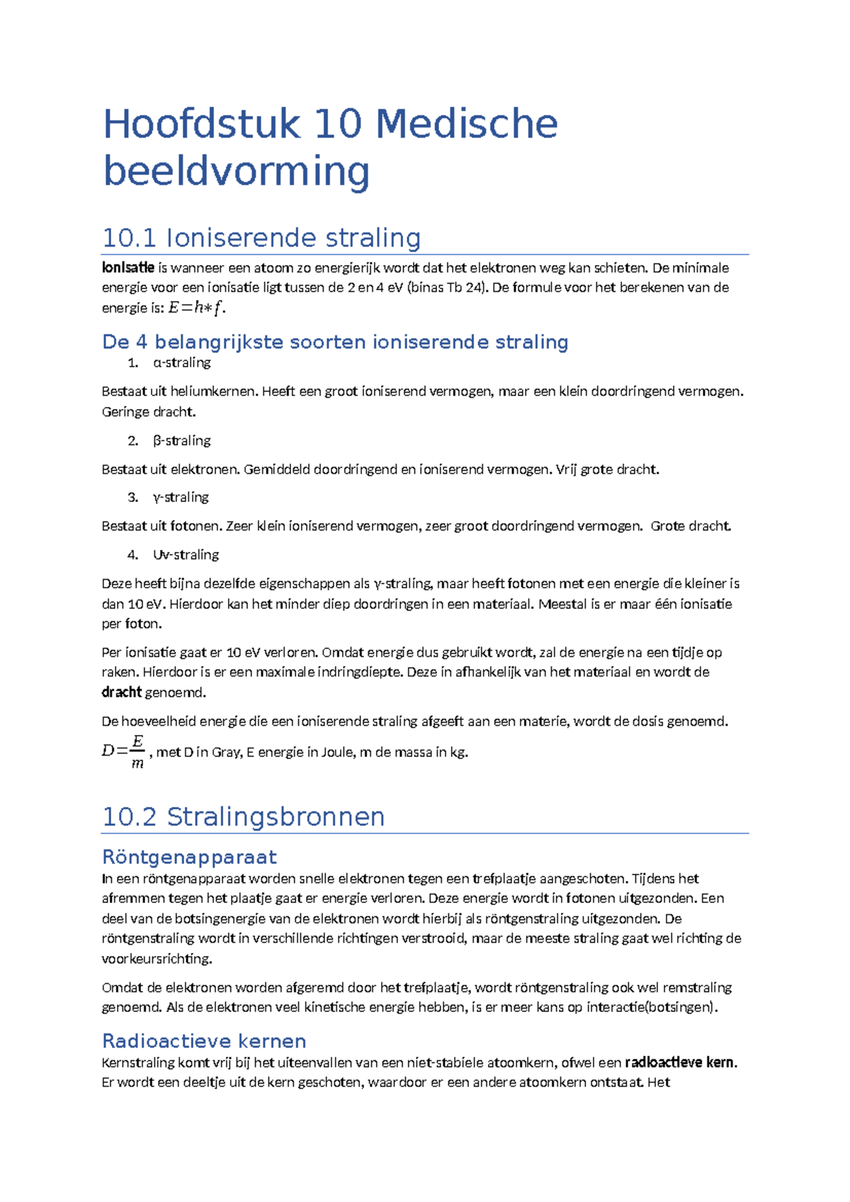 Hoofdstuk 10: Medische Beeldvorming en Ioniserende Straling ...