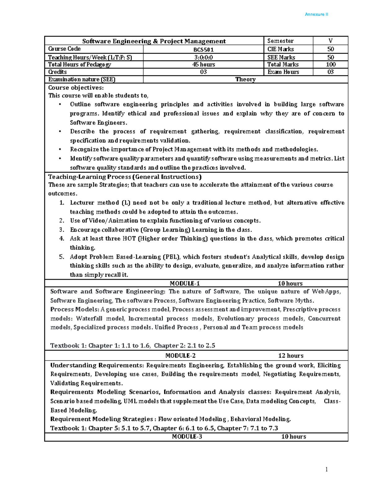 Annexure II: Software Engineering Project Management BCS501 Course ...