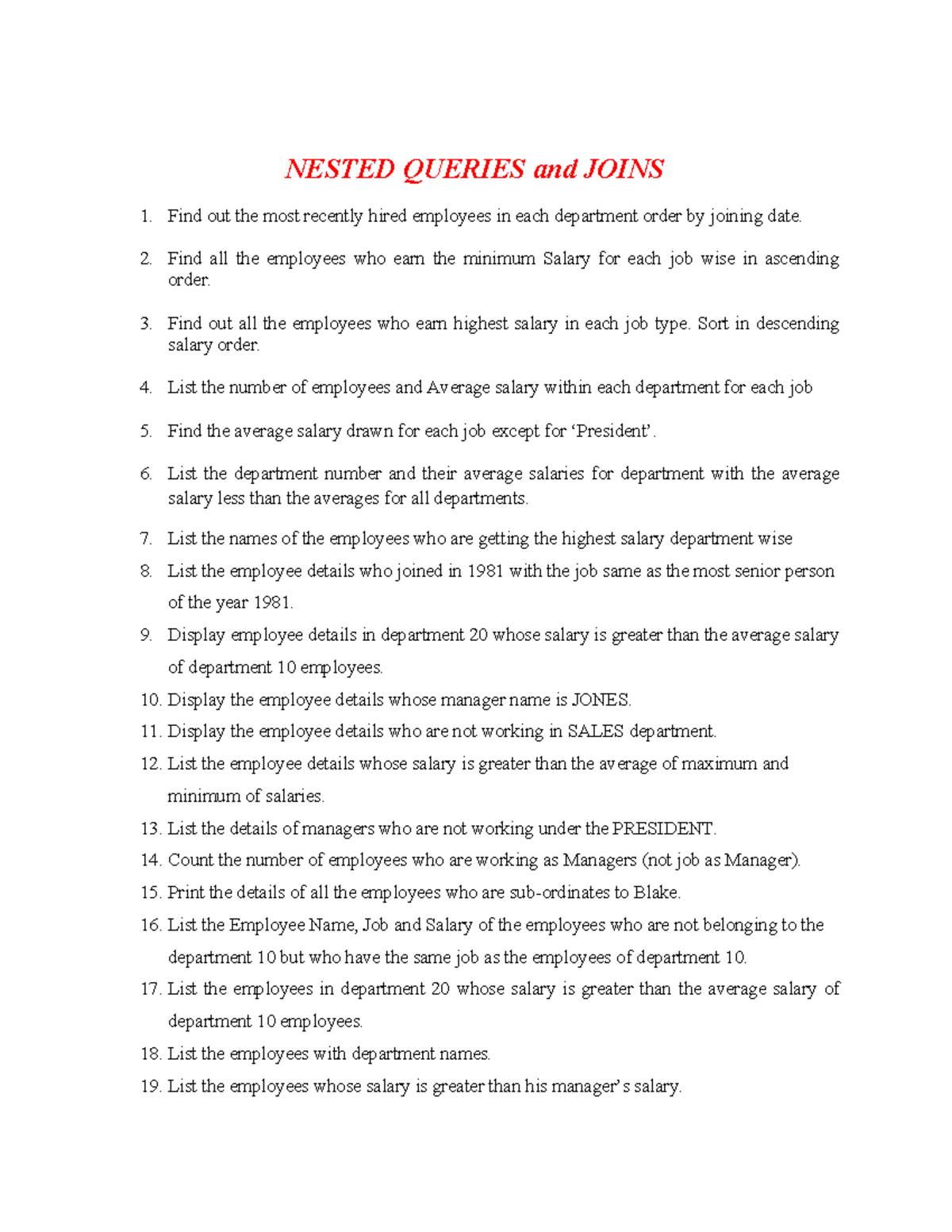 NESTED QUERIES & JOINS: Lab-5 (Sub Queries and Joins) Analysis - Studocu