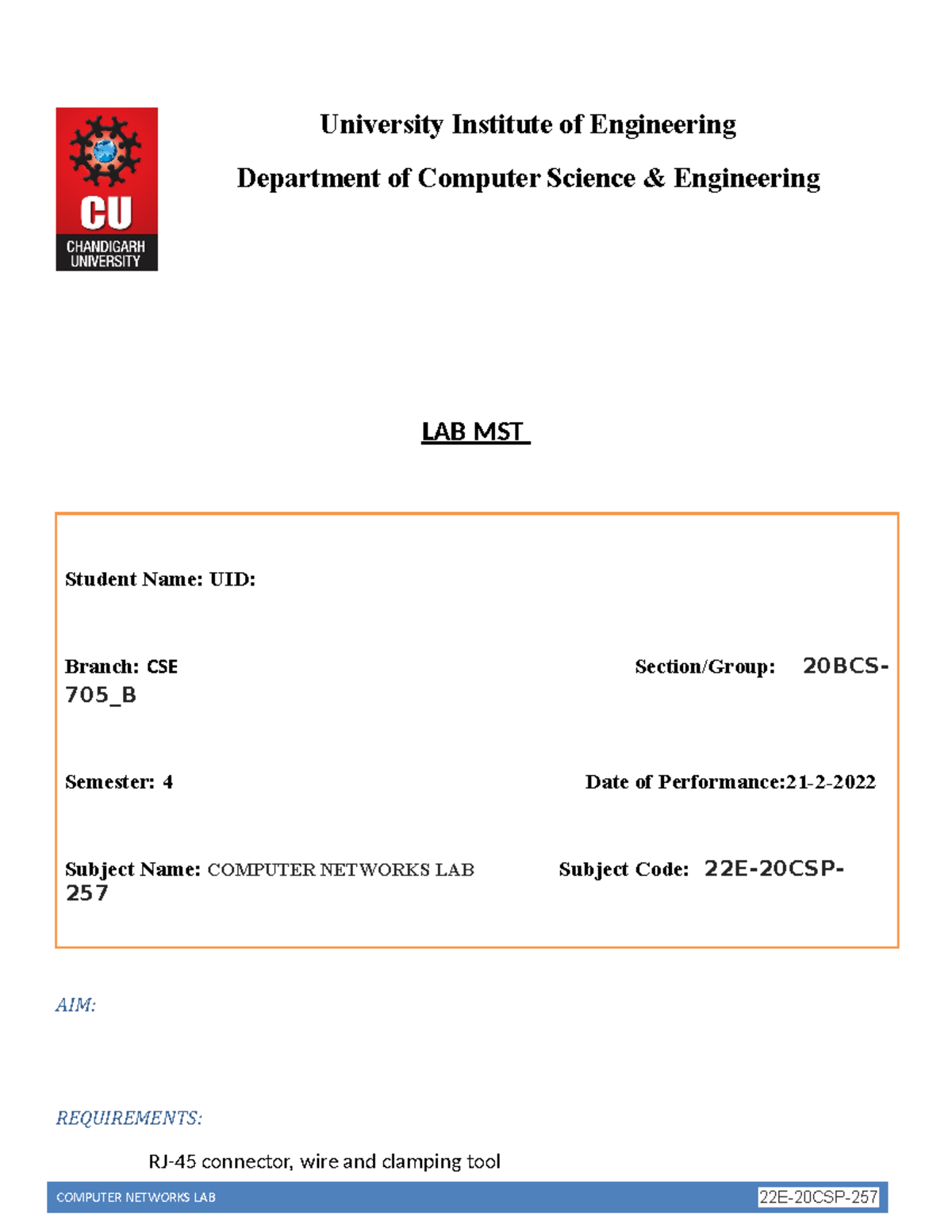 LAB MST - template - University Institute of Engineering Department of ...