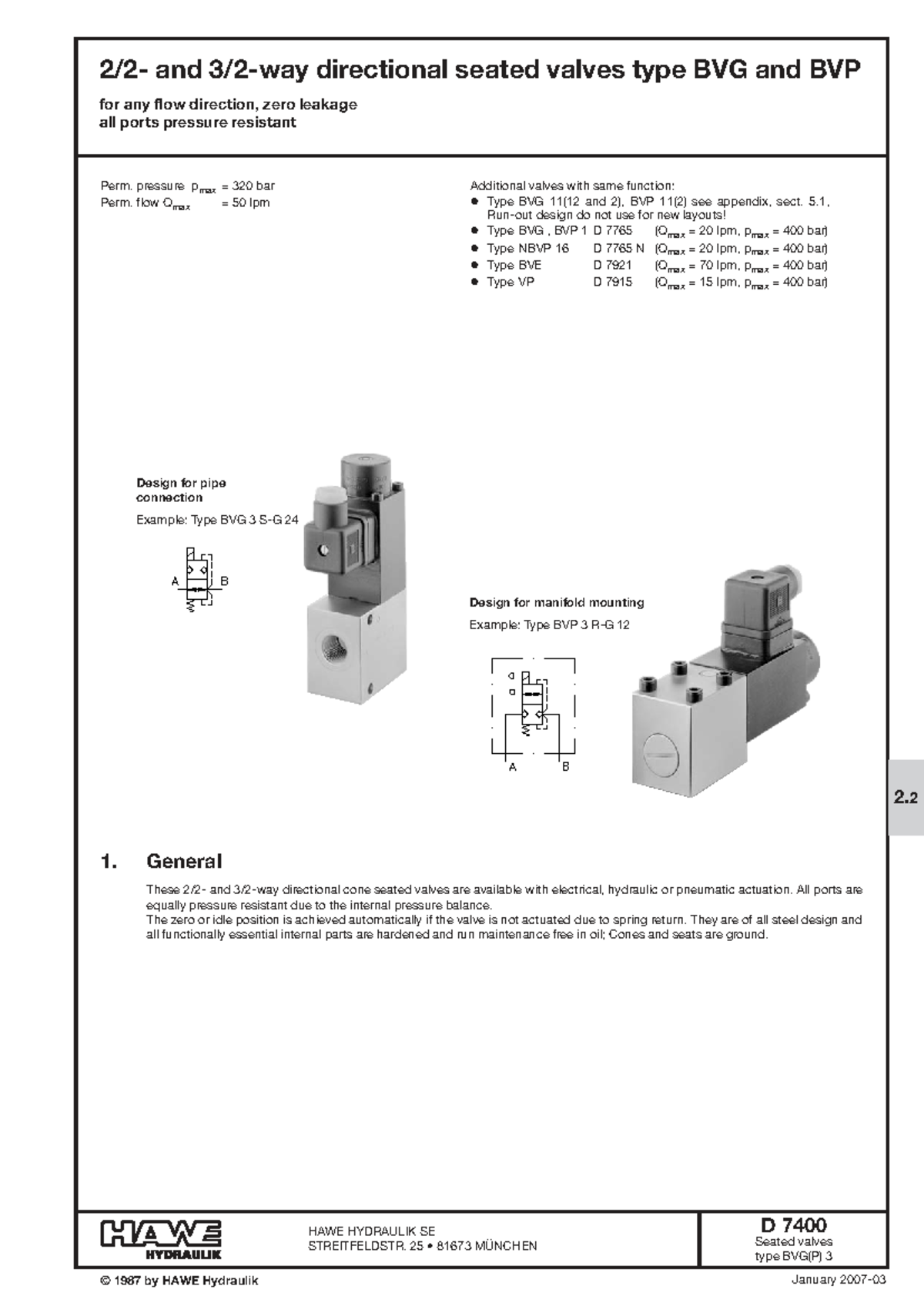 Directional Seated Valves Type BVG and BVP: Technical Overview D7400-en ...