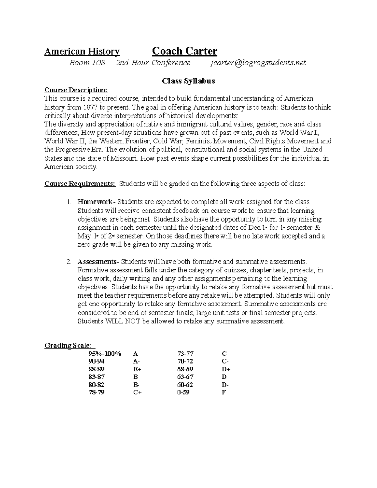 American History Syllabus 2023 - Room 108 2nd Hour Class - Studocu