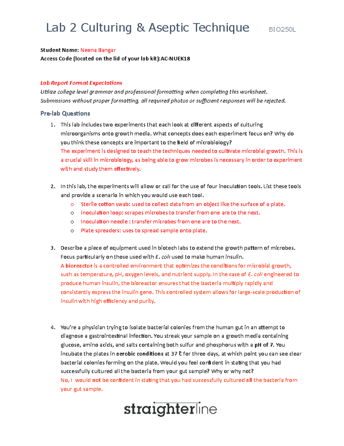 BIO250 Lab 2: Culturing and Aseptic Technique Overview and Observations - Studocu