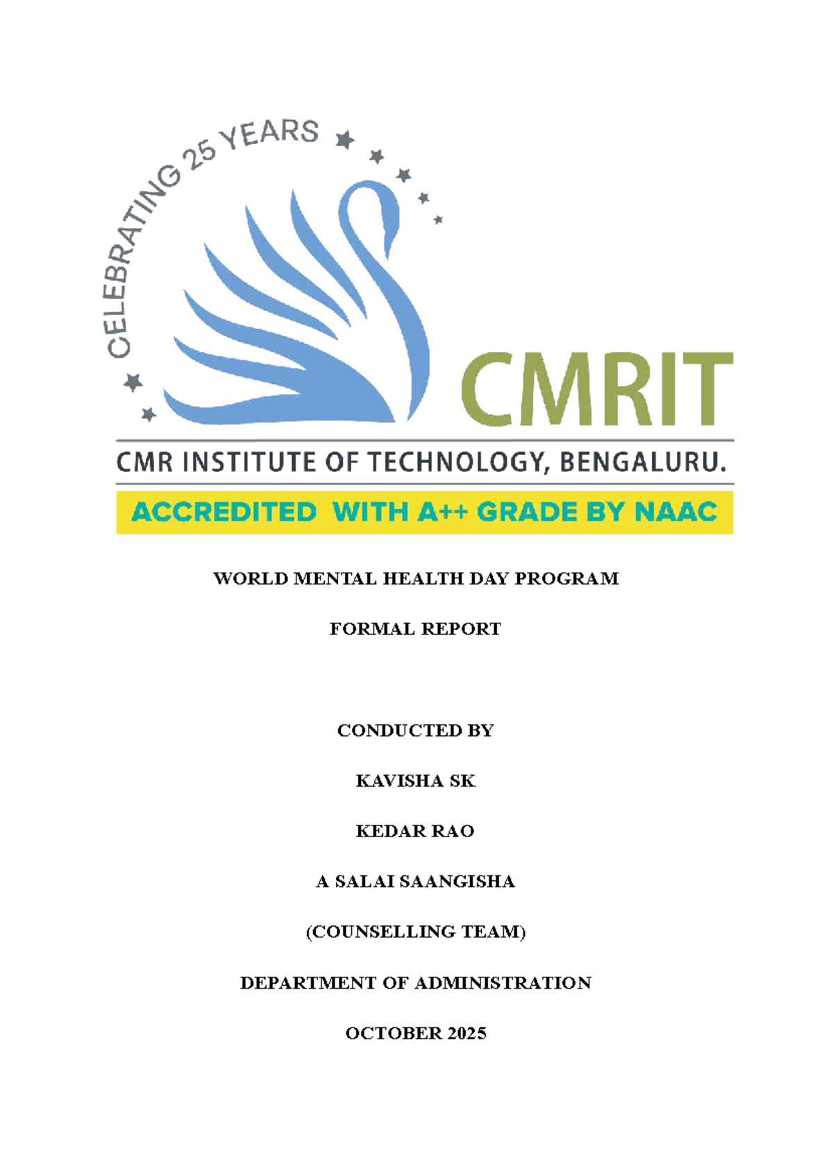 World Mental Health Day 2025 Program Report - CMRIT - Studocu