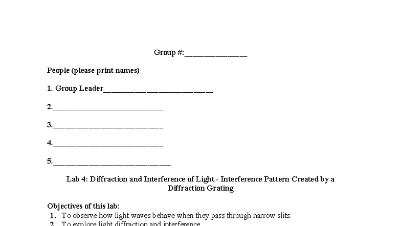 2025 PHYS 101 Lab 4: Diffraction & Interference of Light - Studocu