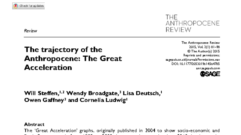 564785 The Trajectory of the Anthropocene: The Great Acceleration - Studocu