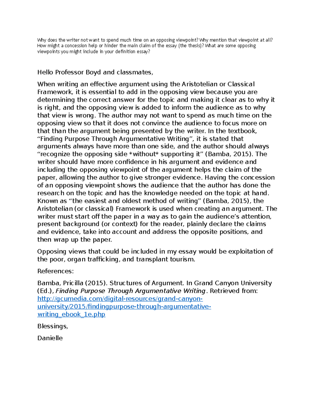 ENG2-TOP2-D2 - English 106 Topic 2 Discussion Response on Argumentative ...