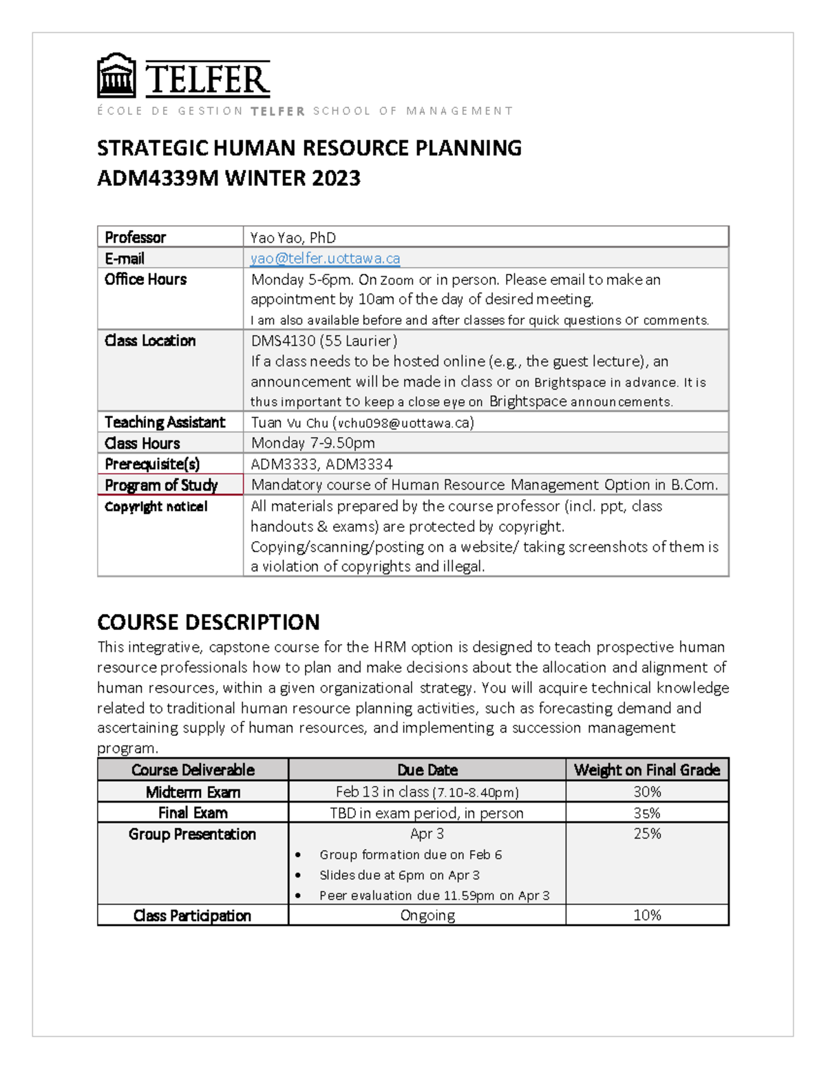 Strategic HR Planning Course Outline - ADM4339M Winter 2023 - Studocu