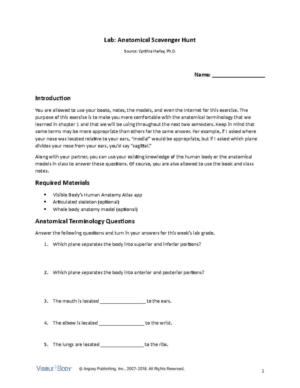 Lab - Anatomical Scavenger Hunt Exercises for ENG 101 - Studocu