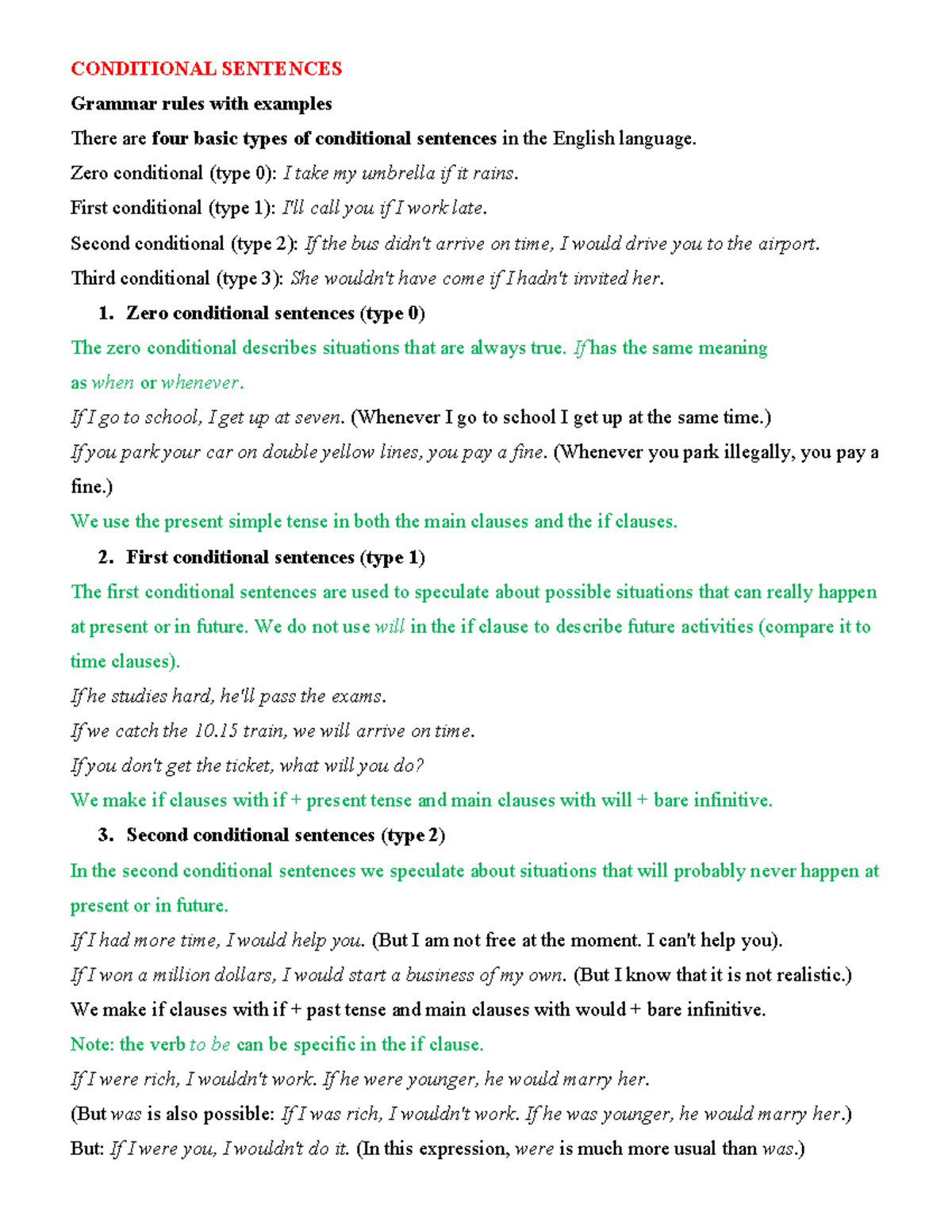 Conditional Sentences: Grammar Rules & Examples - Studocu