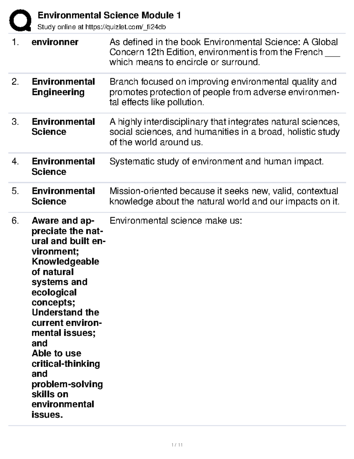 Environmental Science Module 1: Key Concepts and Definitions - Studocu
