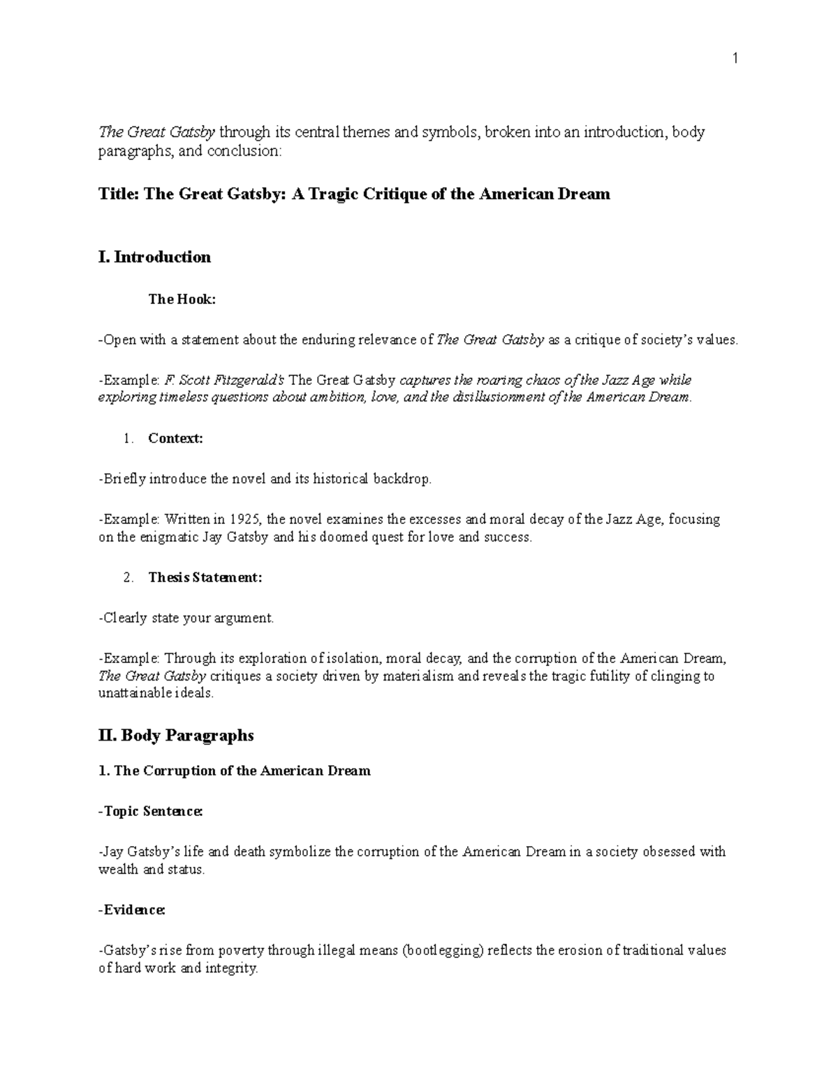 The Great Gatsby: Themes, Symbols, and Essay Breakdown (ENG 101) - Studocu