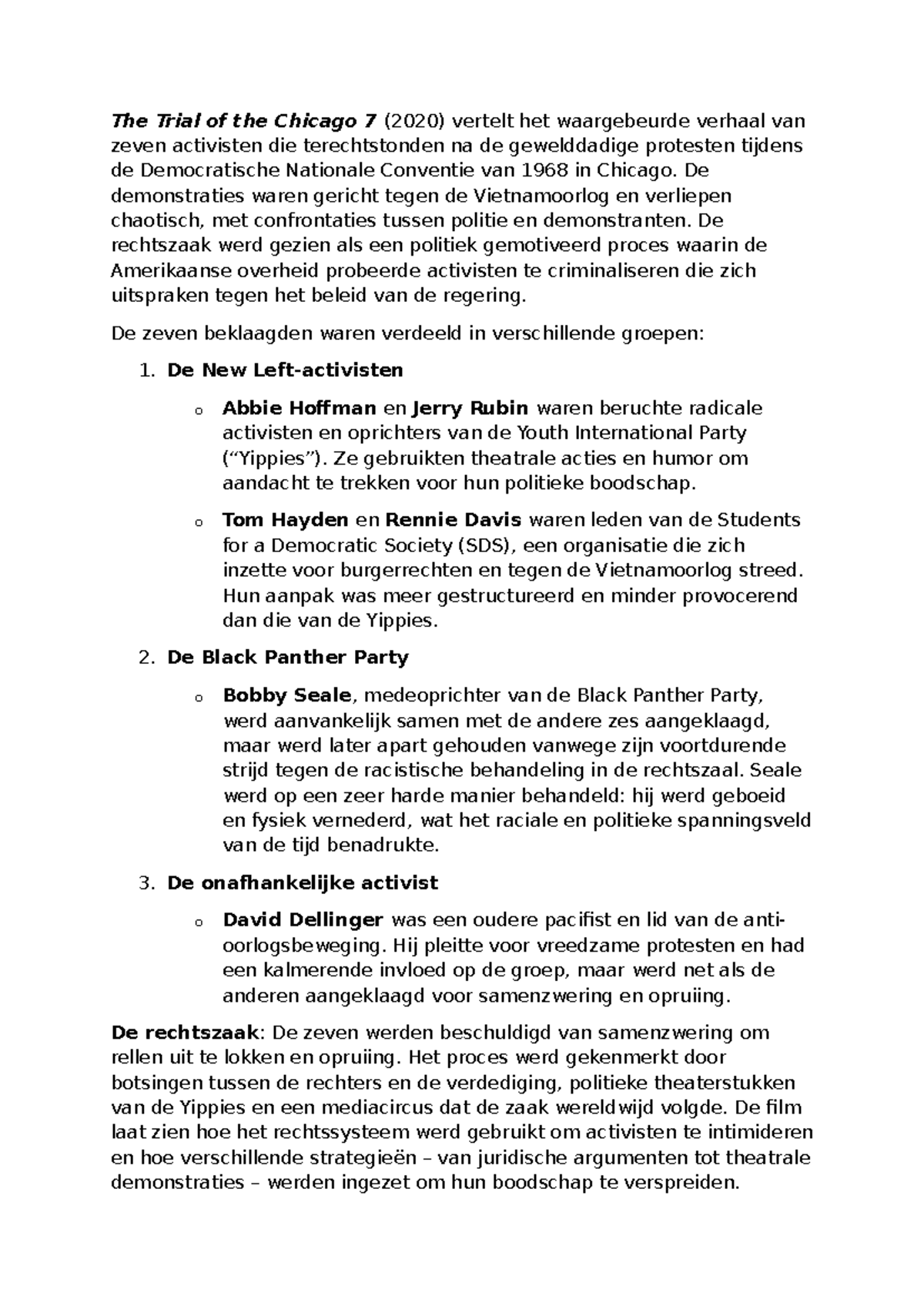 The Trial of the Chicago 7: Activism and Justice in 1968 - Studeersnel