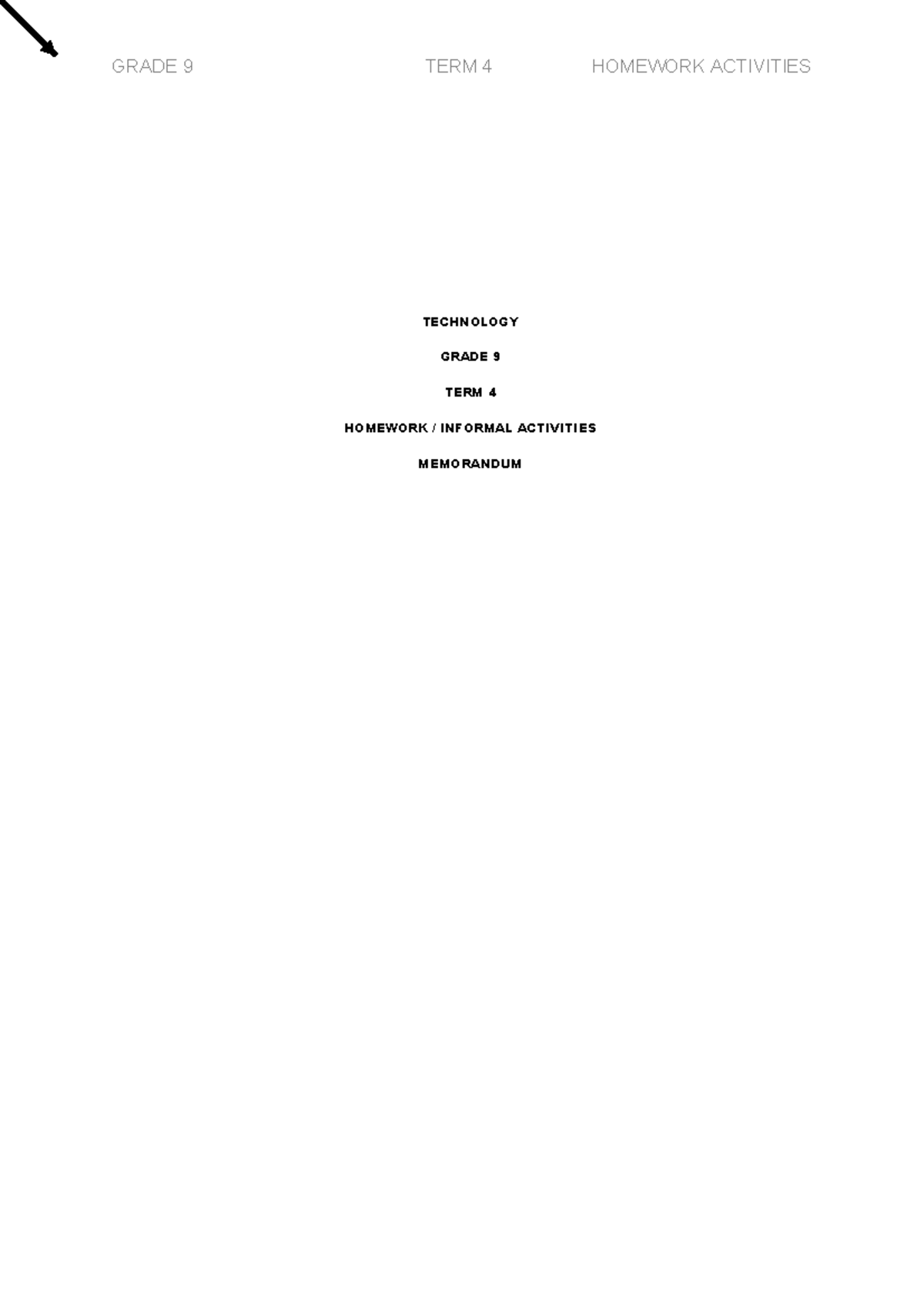 Technology Grade 9 Term 4 Homework Activities Memorandum - Studocu