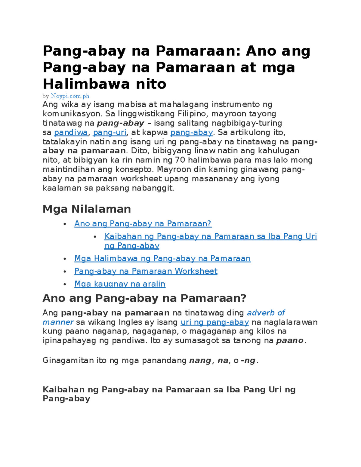Pang-abay na Pamaraan: Kahulugan at 70 Halimbawa nito - Studocu