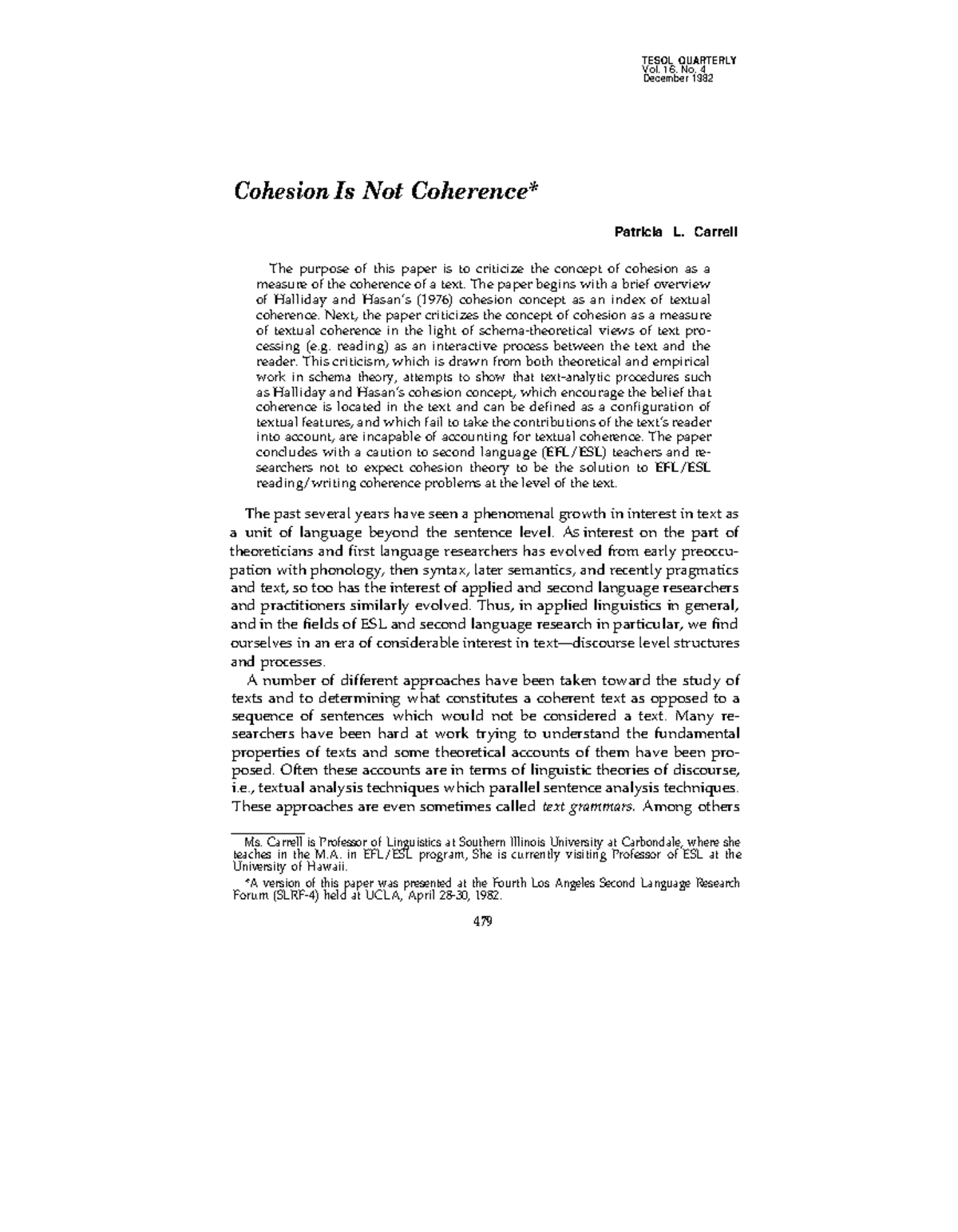 Cohesion vs. Coherence: A Critical Analysis in ESL Contexts - Studocu