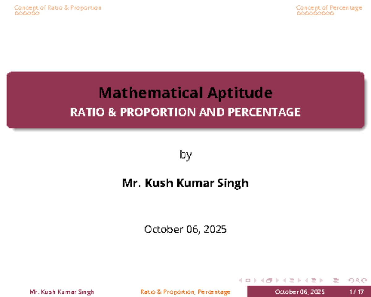 Unit 5 - RATIO & PROPORTION, PERCENTAGE Study Notes - Studocu