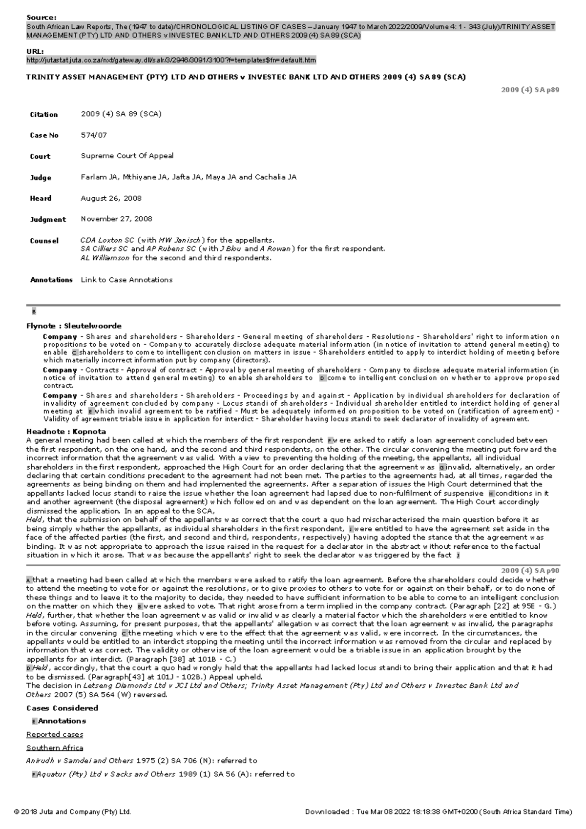 Trinity Asset Management v Investec Bank: SA Case Law Overview (2009 ...