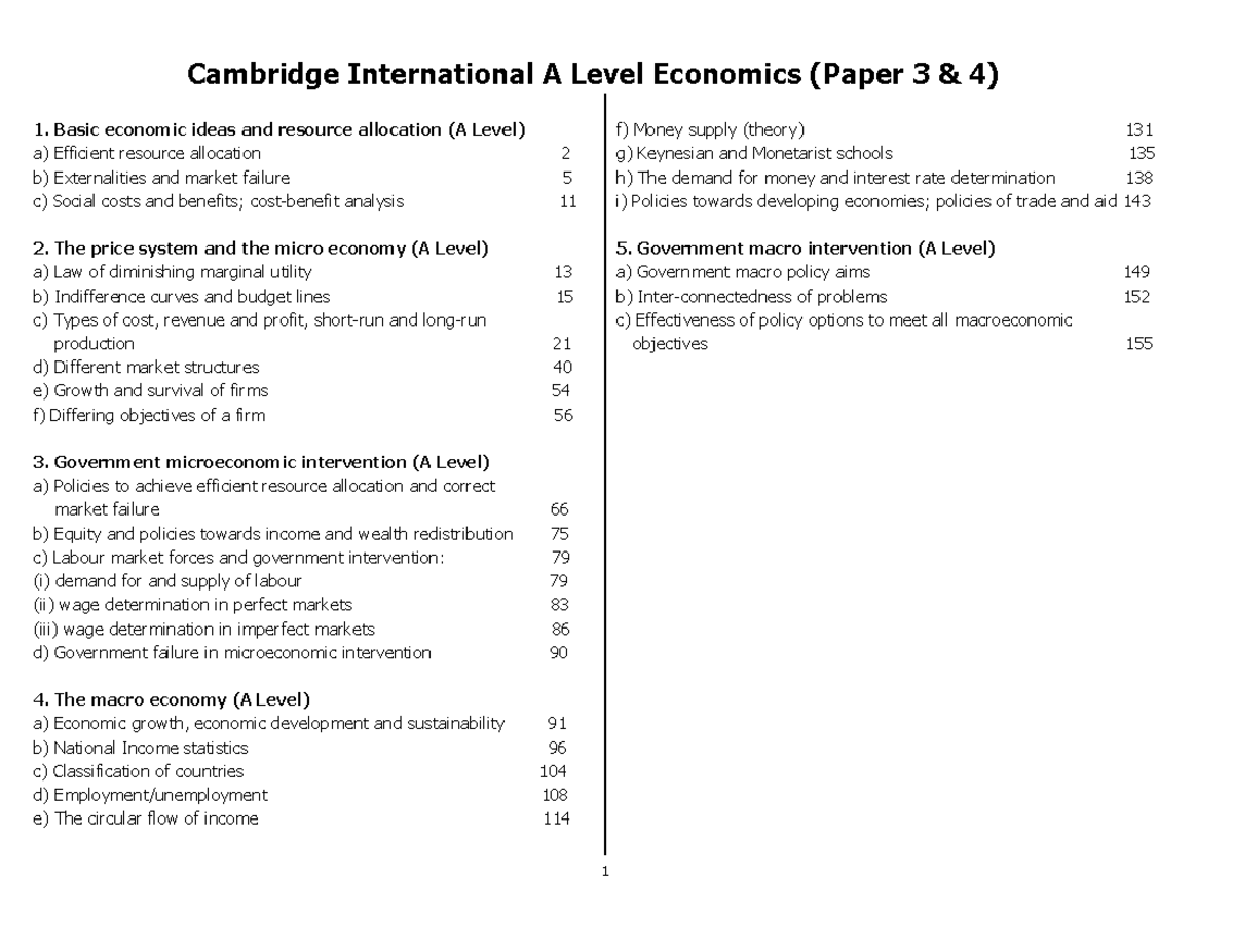 A Level Notes - Cambridge International A Level Economics (Paper 3 & 4 ...
