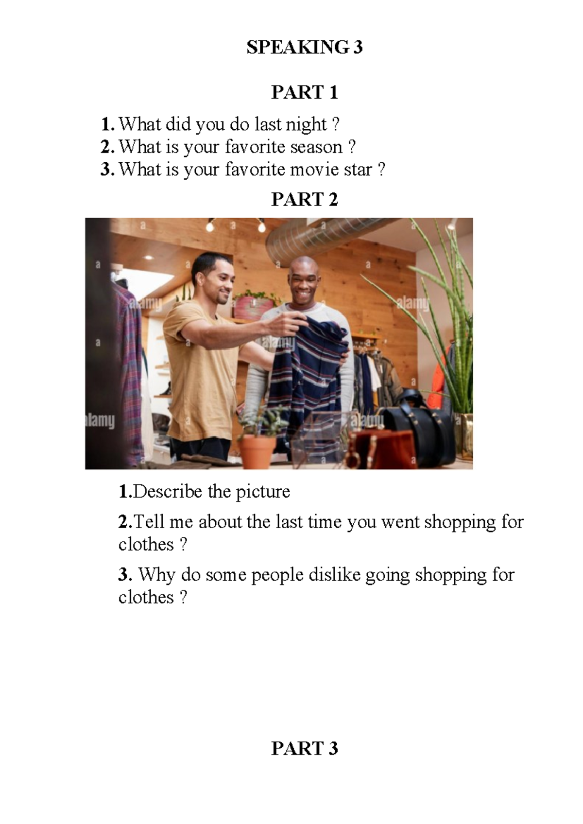 TEST Speaking 3 - THONG TIN: Questions & Topics - Studocu