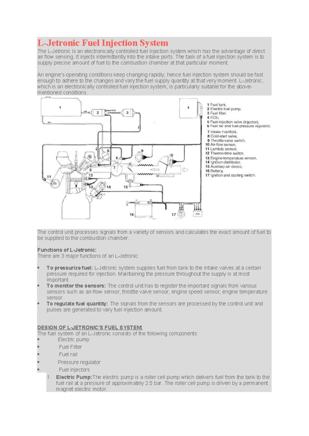 L-Jetronic Fuel Injection System Overview and Design - Studocu