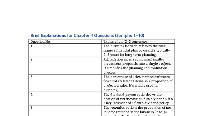 Brief Explanations for Chapter 4 Questions (Q1-Q10) - Studocu