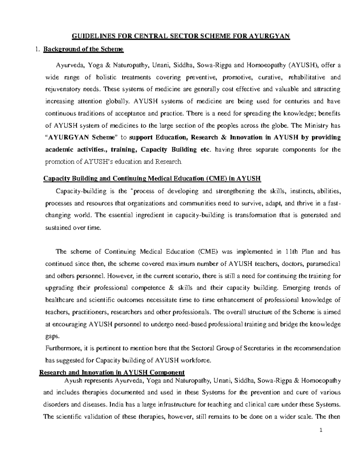 Research & Innovation Guidelines for AYUSH: AYURGYAN Scheme - Studocu