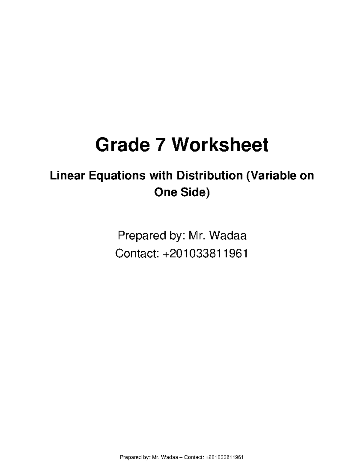 Grade 7 Math Worksheet: Linear Equations & Distribution - Studocu