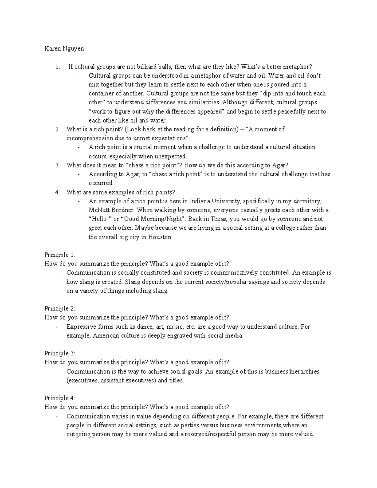 Interpersonal Communication: Rich Points and Cultural Principles - Studocu