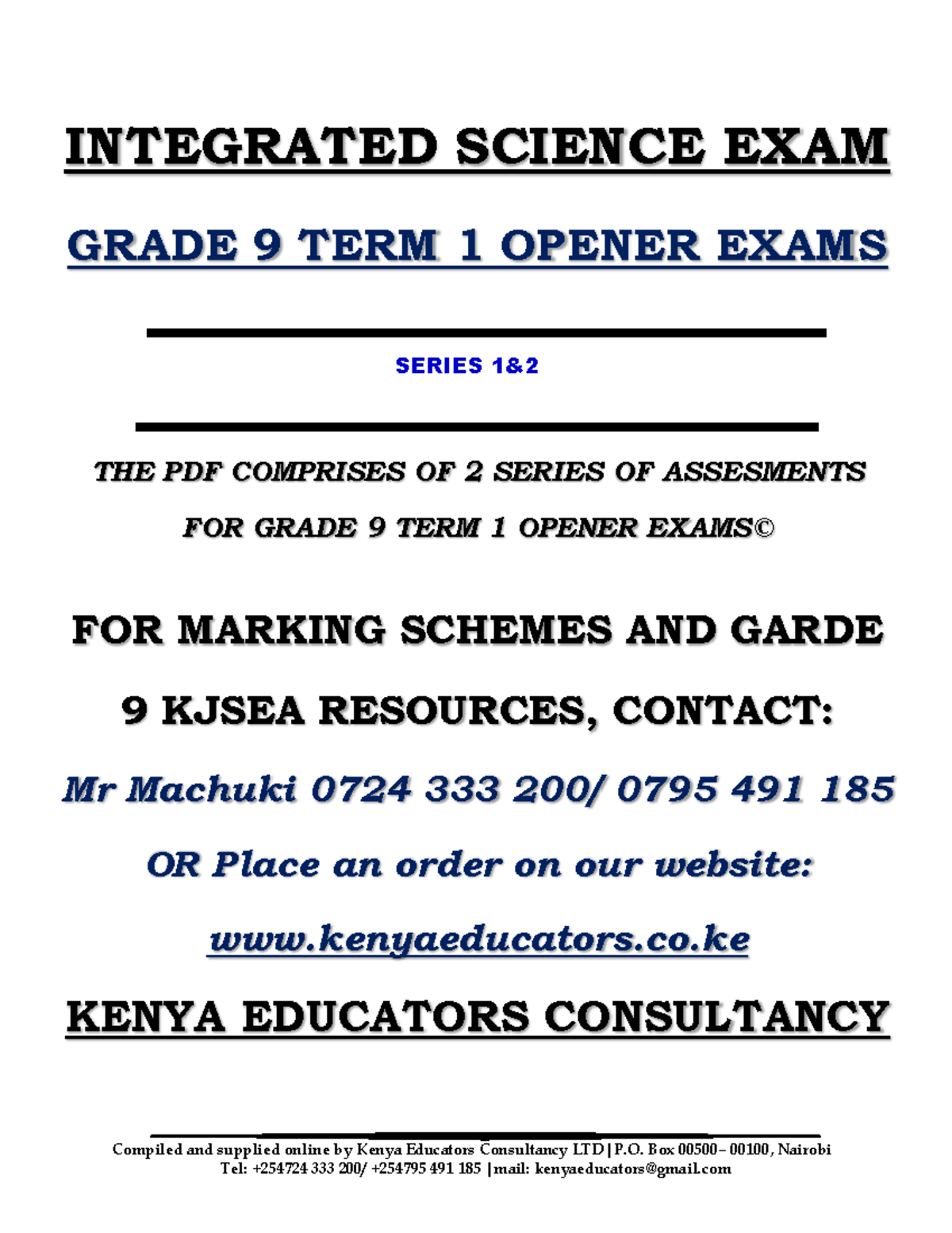 INT SCI G9 TERM 1 OPENER EXAMS SERIES 1 & 2 PDF ASSESSMENT - Studocu