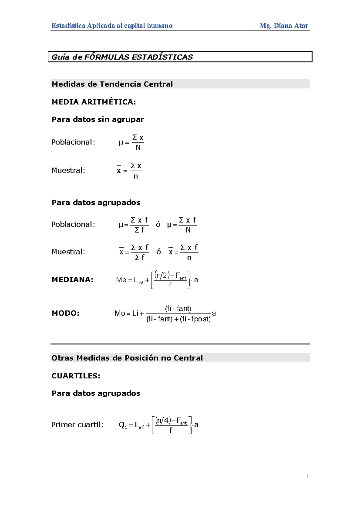 Guía de Fórmulas Estadísticas - Estadística Aplicada al Capital Humano ...